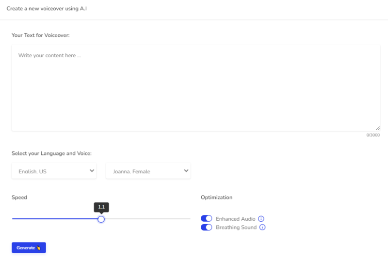 Free YouTube Voice-over/Podcast Generator - Writecream