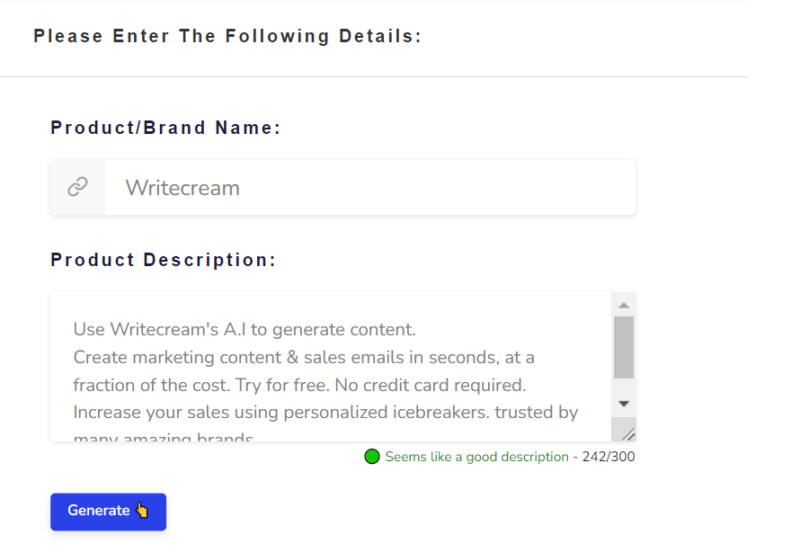 Free Website Description Generator - Writecream