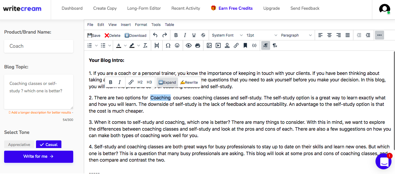 Writecream's Long-Form Editor V2: New UI, Expand, Rewrite, Plagiarism ...