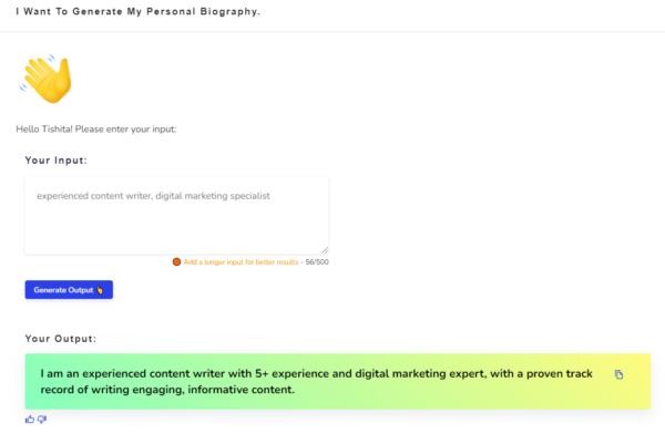 Free Personal Bio Generator - Writecream