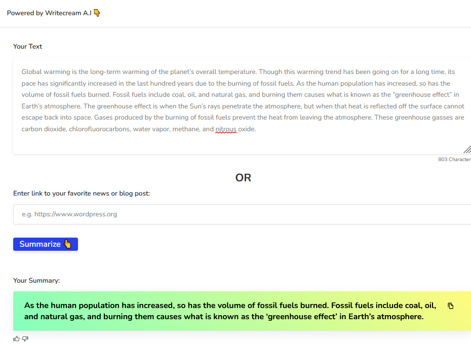 Free Text Shortener - Writecream