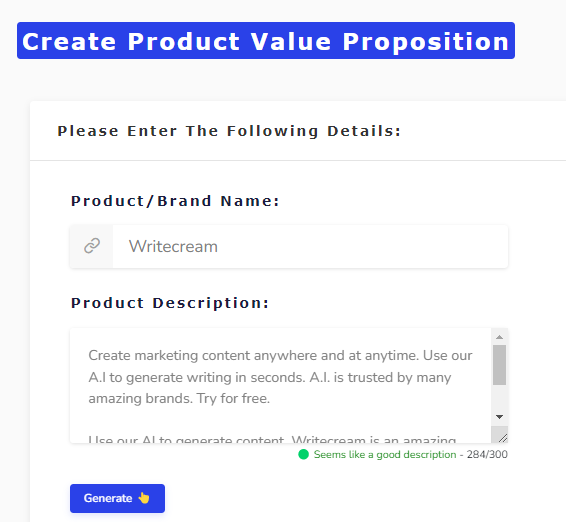 Free Value Proposition Generator - Writecream