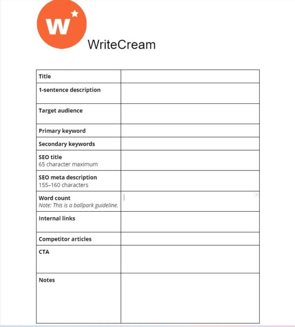 Free Content Brief Template (PDF/DOC/Google Doc) » Writecream