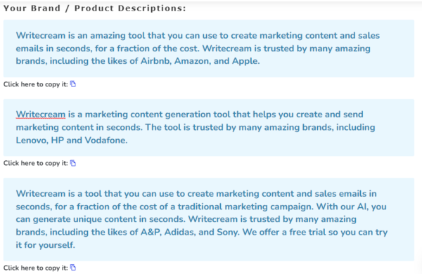 Free Description Generator - Writecream