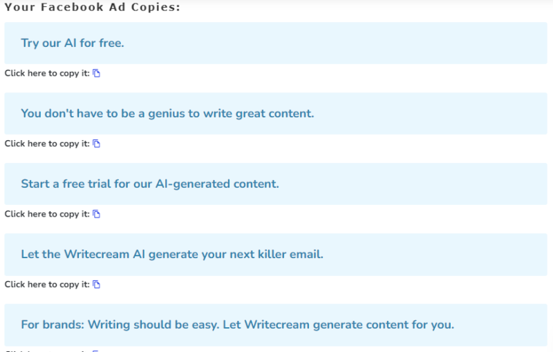 Free Facebook Ad Copy Generator - Writecream
