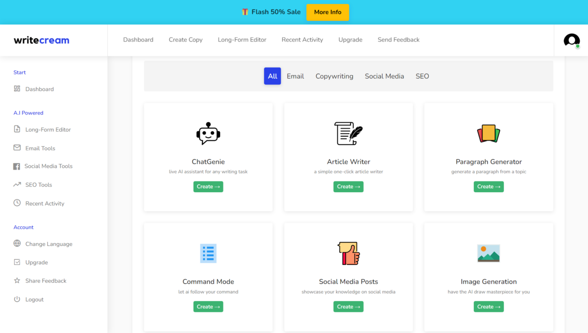 Writecream - Best AI Writer, Image, Audio & Content Generator with ChatGPT